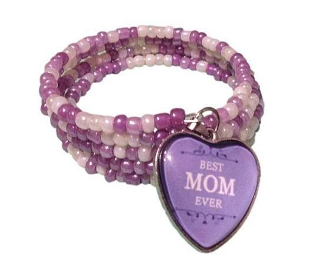 Handmade Purple and Cream Sead Bead Memory Wire Wrap Bracelet With Best ...