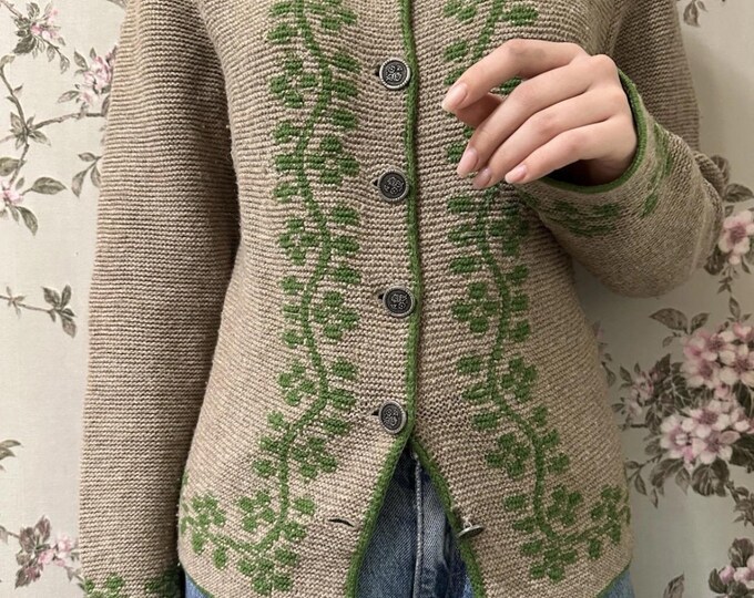 Vintage Austrian Trachten H Moser Cardigan / Green Wool Blend Tyrolean ...