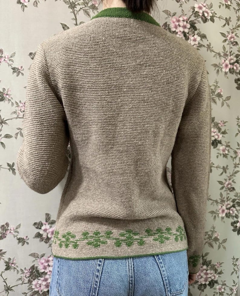 Vintage Austrian Trachten H Moser Cardigan / Green Wool Blend Tyrolean ...