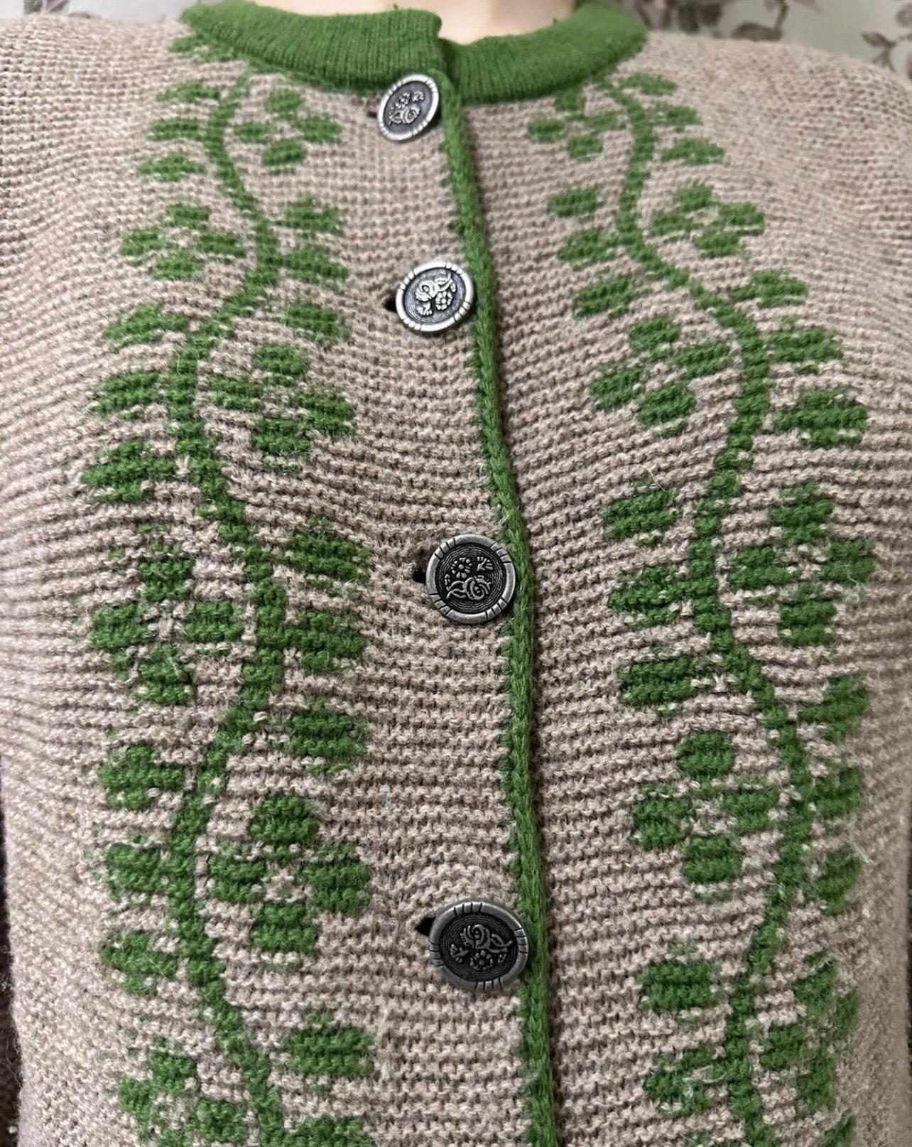 Vintage Austrian Trachten H Moser Cardigan / Green Wool Blend Tyrolean ...