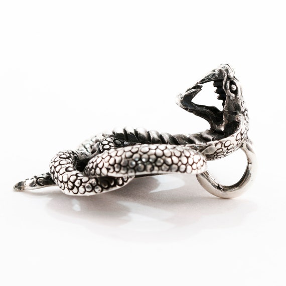 heavy sterling silver figural cobra snake pendant - Gem