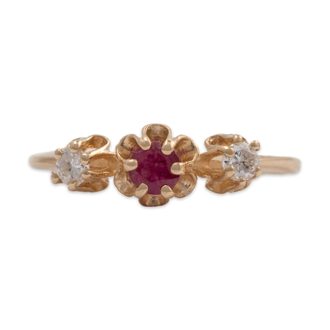 Vintage 14k Yellow Gold Ruby Diamond Buttercup Setting Ring 6.5 - Etsy