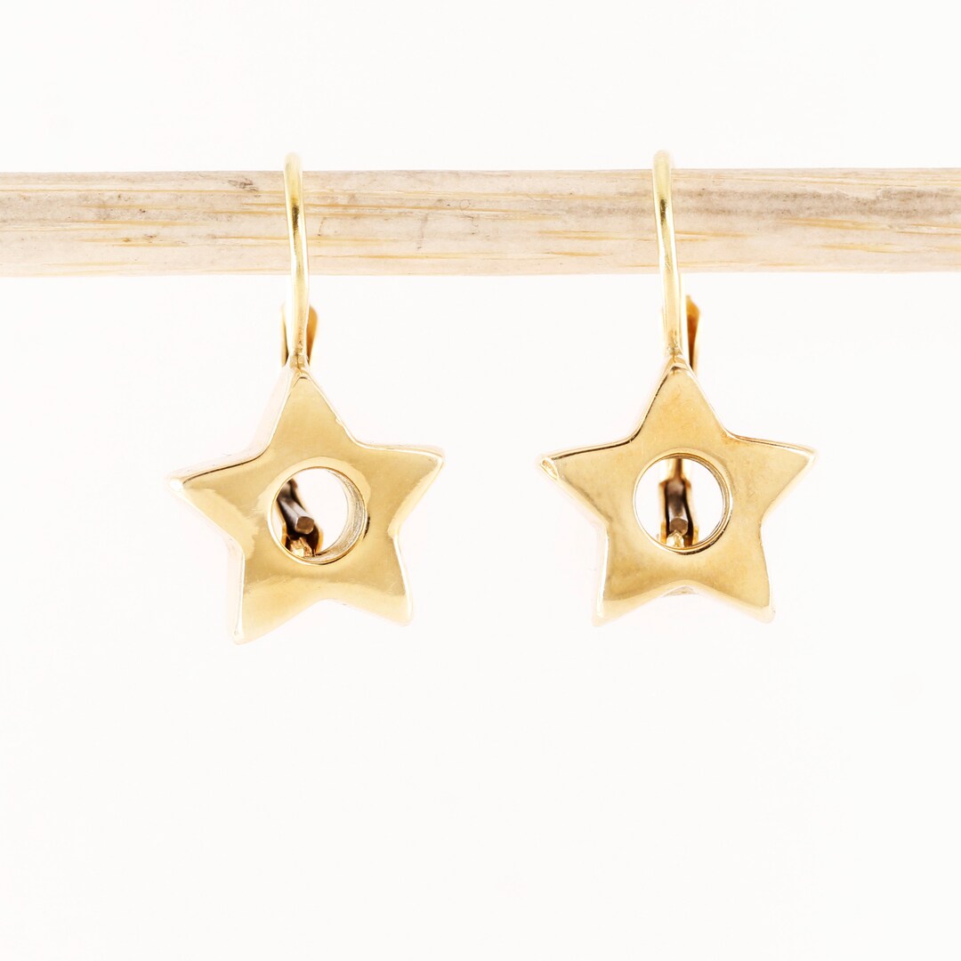 Vintage 14k Yellow Gold Puffy Star Dangle Earrings - Etsy