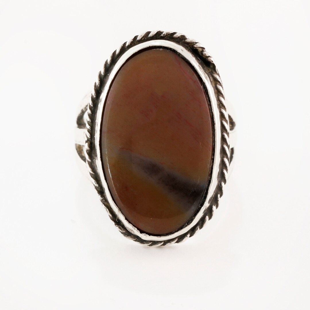 Native American Sterling Silver Petrified Wood Rope Border Ring Size 6 ...