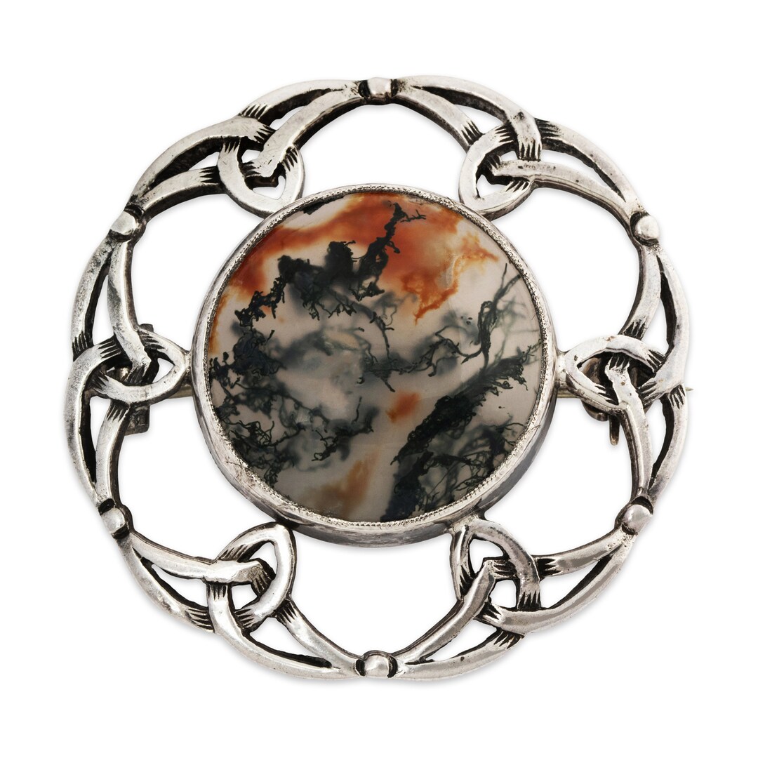 Vintage John Hart Iona Scottish Sterling Moss Agate Celtic Borders Pin ...