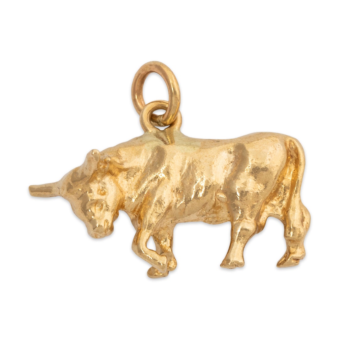 Vintage 14k Yellow Gold Bull Pendant / Charm - Etsy
