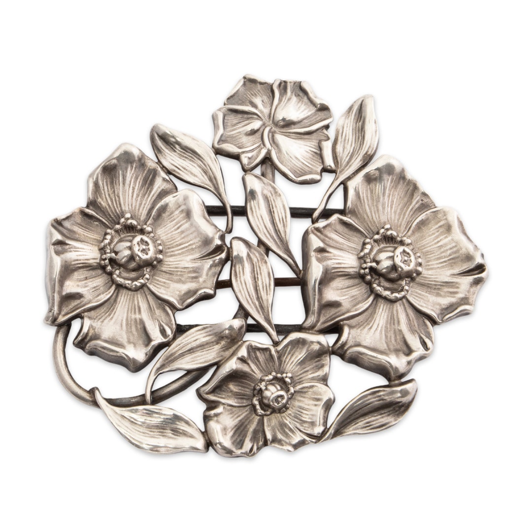 Huge Art Nouveau Antique Sterling Silver Floral Pin - Etsy