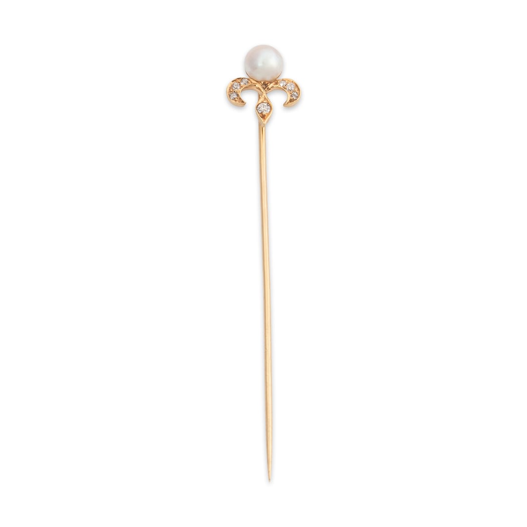 Antique 14k Yellow Gold Pearl Old Mine Diamond Stick Pin - Etsy