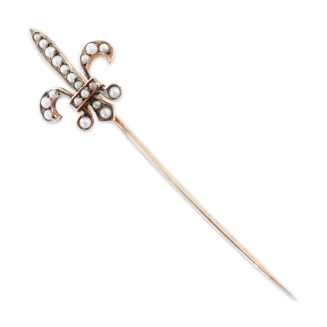 Large Antique 10k Yellow Gold Seed Pearl Fleur De Lis Stick Pin 2.3 - Etsy