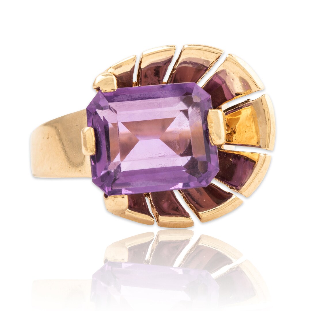 Vintage 14k Yellow Gold 4.68ct Amethyst Retro Fan Cocktail Ring 6.5 - Etsy