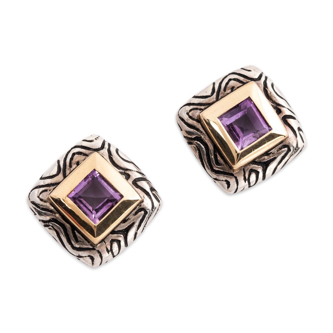Vintage Clyde Duneier Sterling & 14k Gold 1.6cttw Amethyst Stud ...