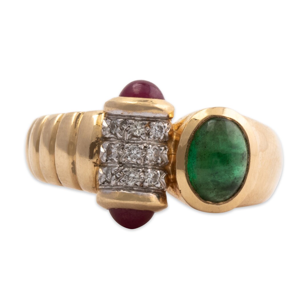 Retro Vintage 14k Yellow Gold Emerald Ruby Diamond Ring 6.25 - Etsy