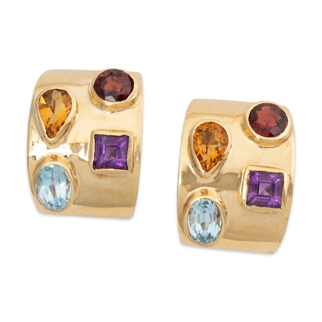 Bold Vintage 14k Gold Multi-color Topaz Citrine Clip Earrings - Etsy