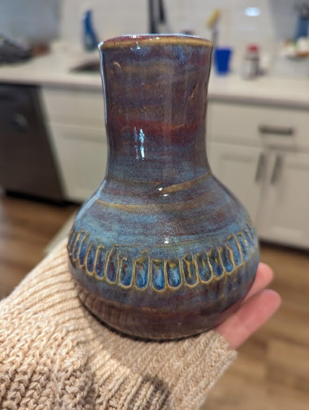 Ceramic Handmade Round Bottom Vase With Carvings- Blue and Red - Etsy