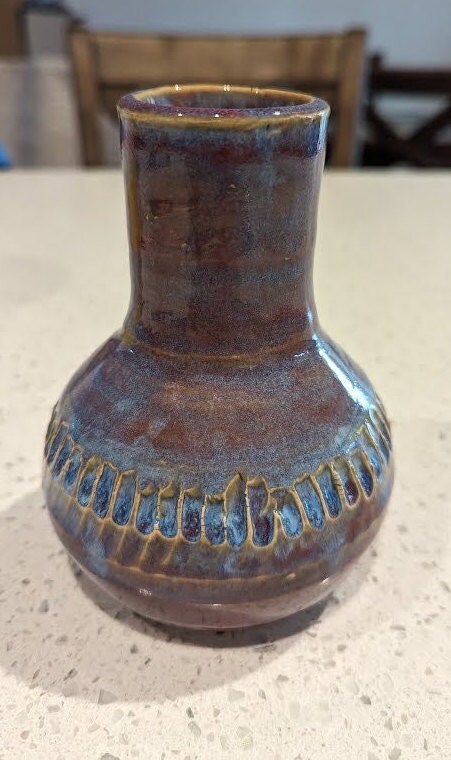 Ceramic Handmade Round Bottom Vase With Carvings Blue and Red - Etsy