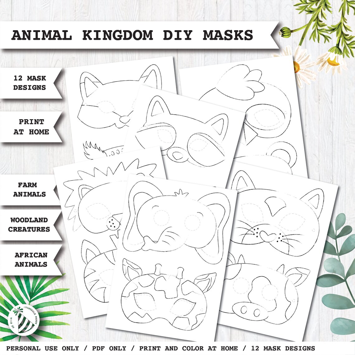 Animal Masks for Kids Easy DIY Birthday Craft Instant - Etsy