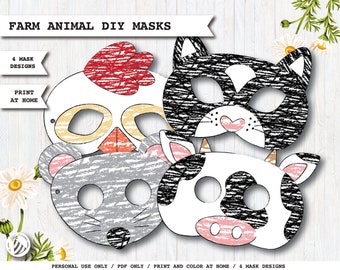 Animal Masks for Kids Easy DIY Birthday Craft Instant - Etsy