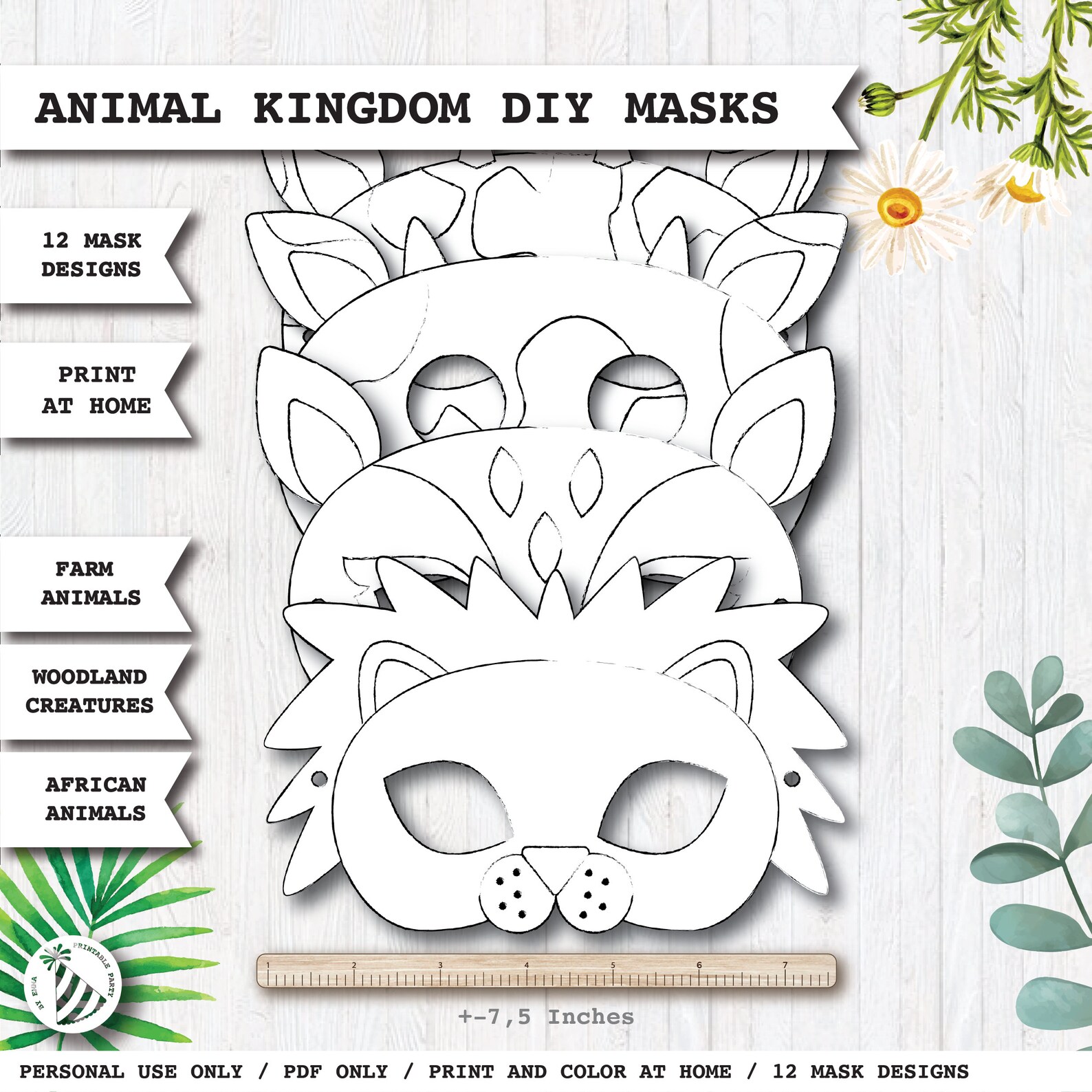 Animal Masks for Kids Easy DIY Birthday Craft Instant - Etsy