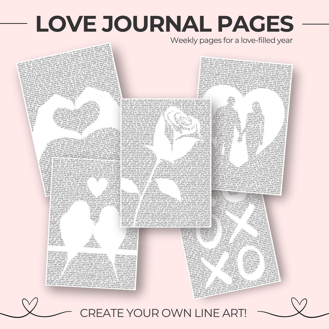 Printable Love-themed Journal Pages - Guided Line Art for Couples ...