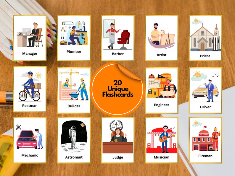 Printable Jobs Flash Cards for Kids Pdf Png Svg Entertaining Cards ...