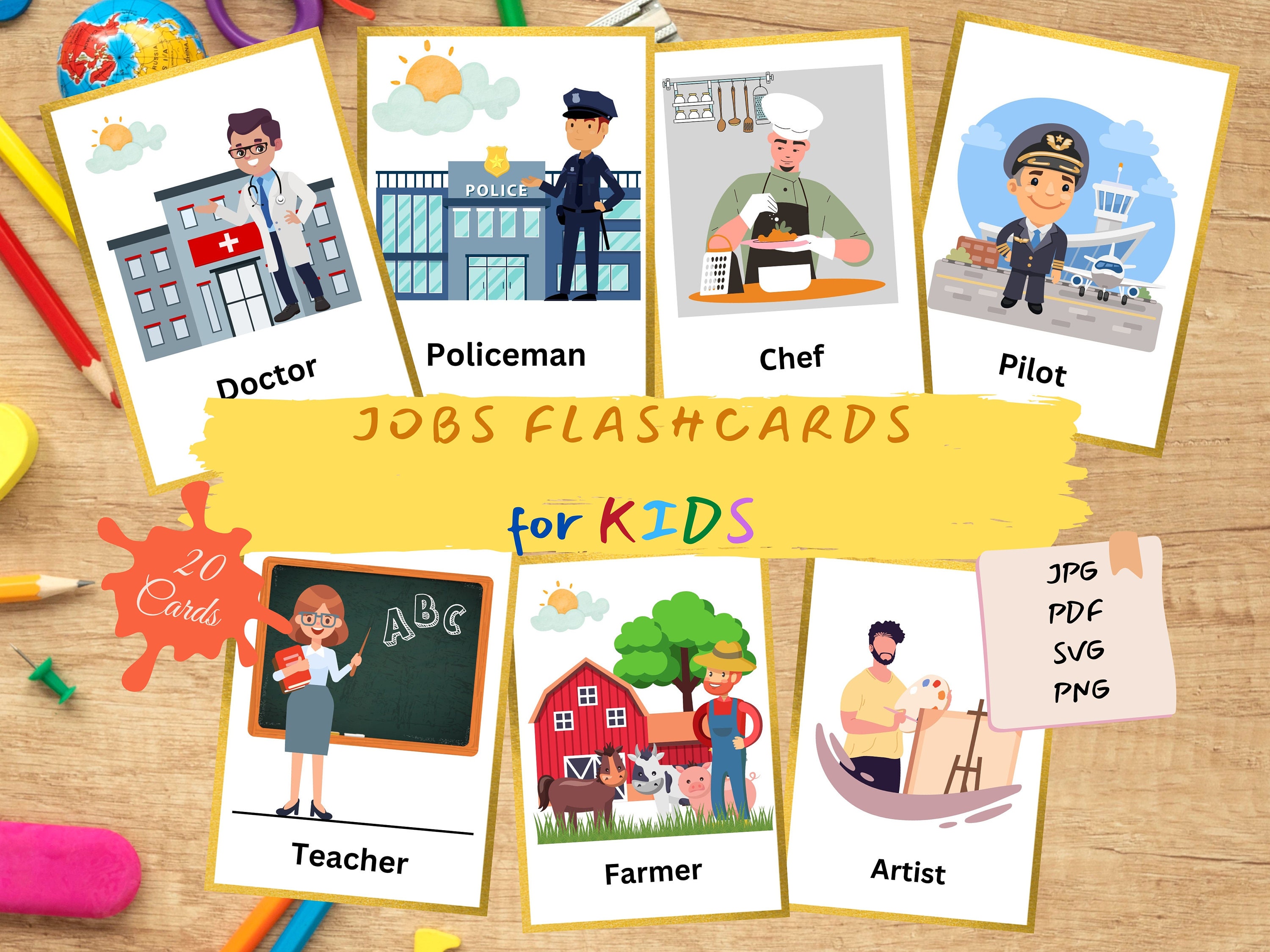 Printable Jobs Flash Cards for Kids Pdf Png Svg Entertaining Cards ...