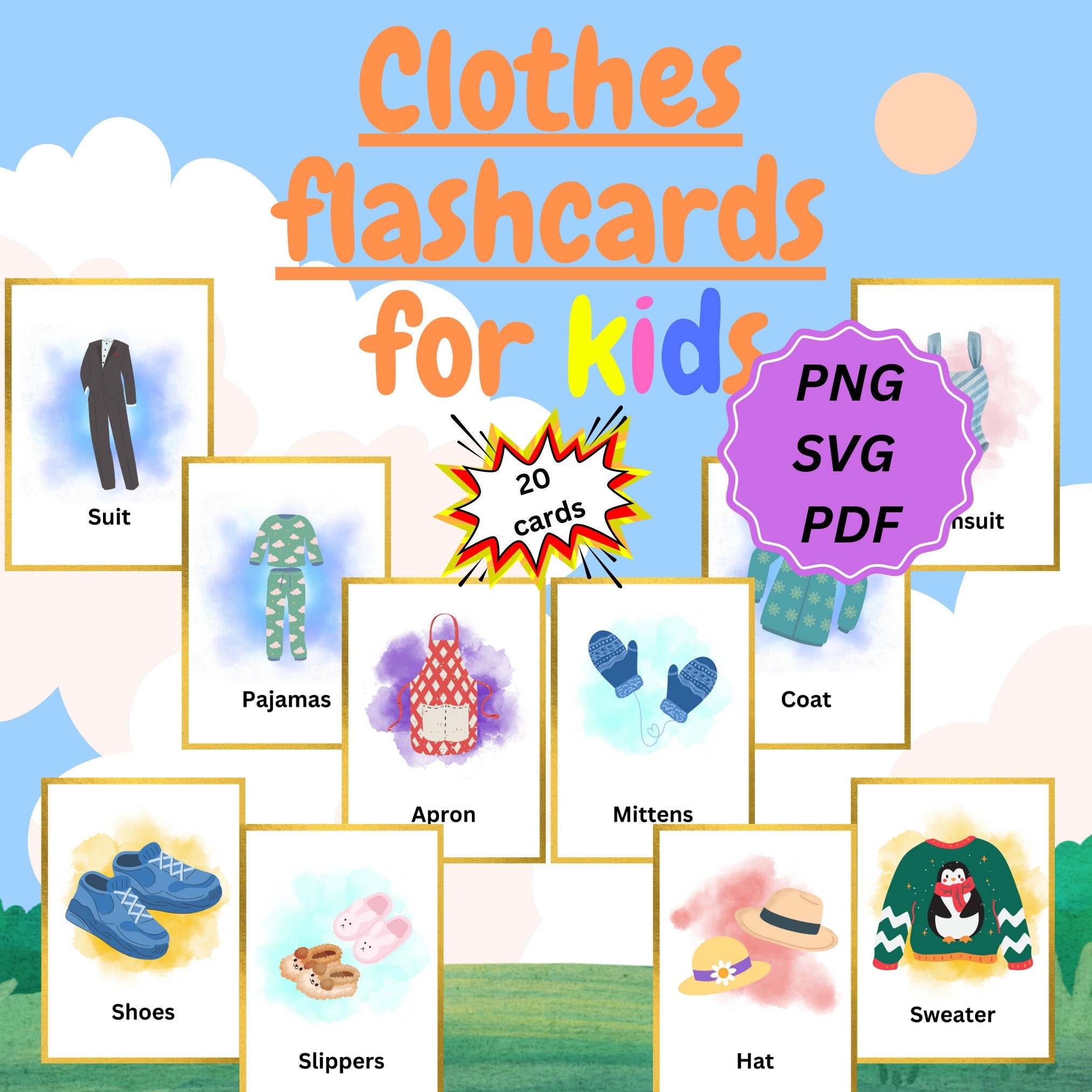 Printable Clothing Flash Cards - for Kids - Pdf - Png - Svg ...