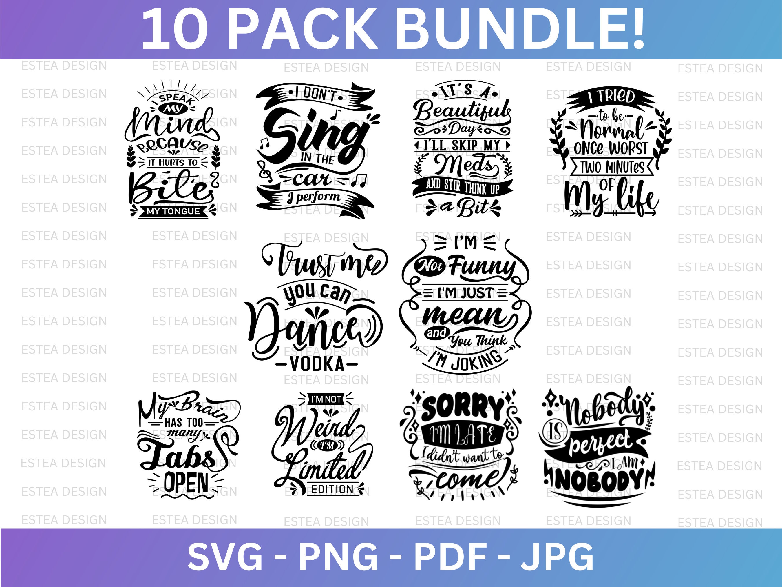 Funny Quote Clip Art Bundle for Clothing, Accessories & Printing ...