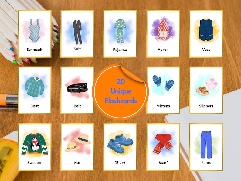 Printable Clothing Flash Cards - for Kids - Pdf - Png - Svg ...