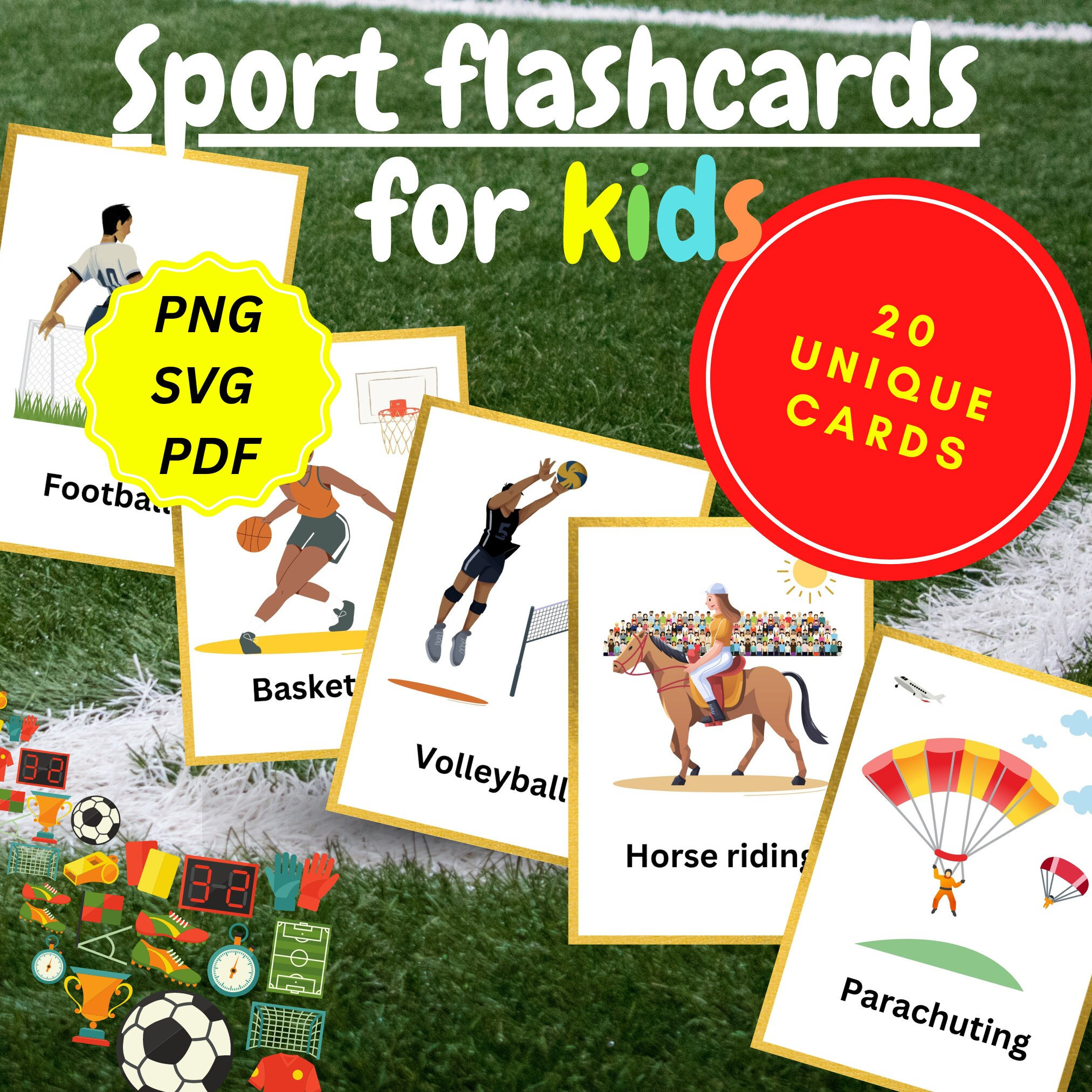 Printable Sports Flash Cards for Kids Pdf Png Svg Entertaining Cards ...
