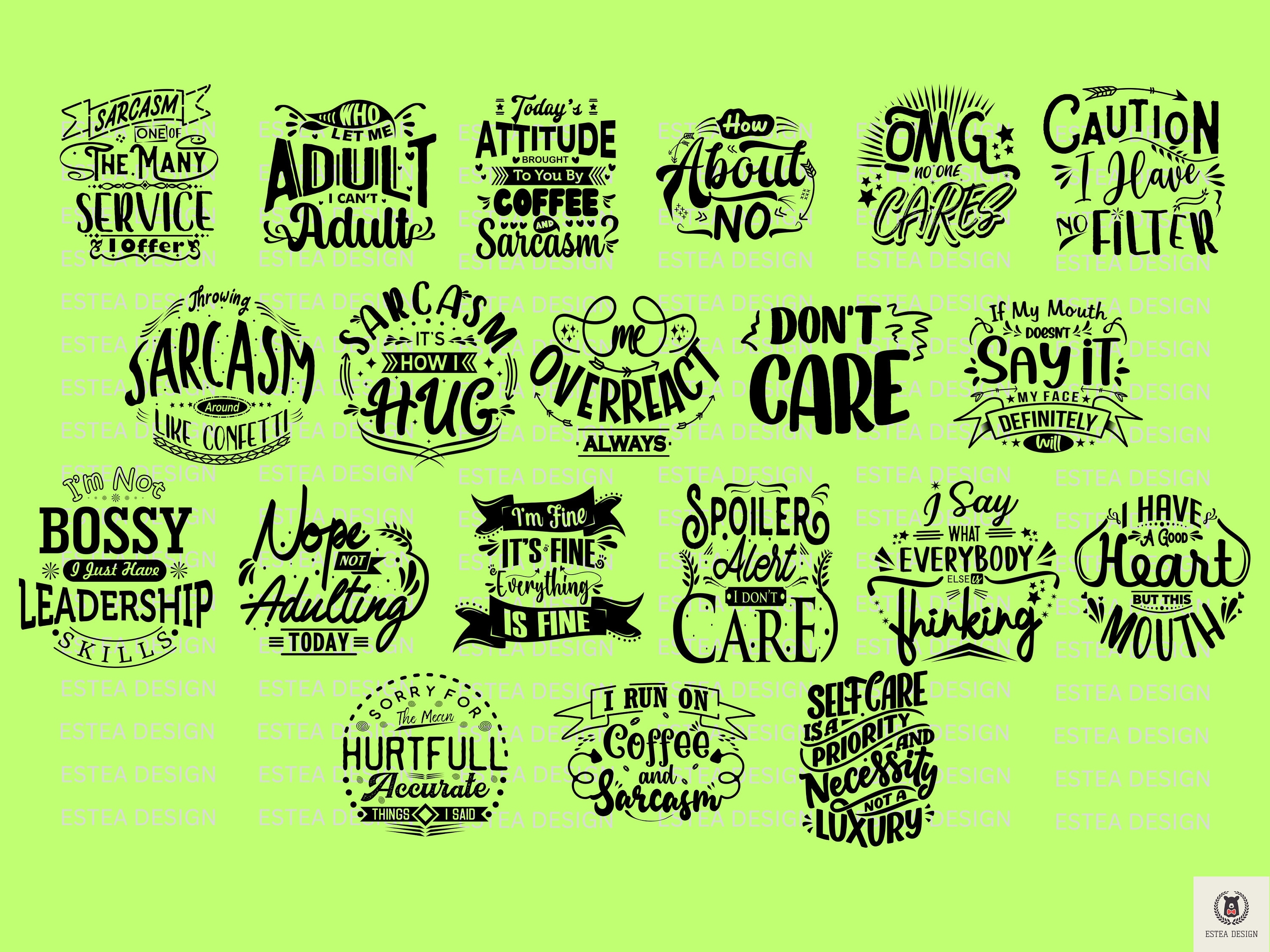 Sarcasm Quotes Clip Art Bundle for Clothing, Accessories & Printing ...