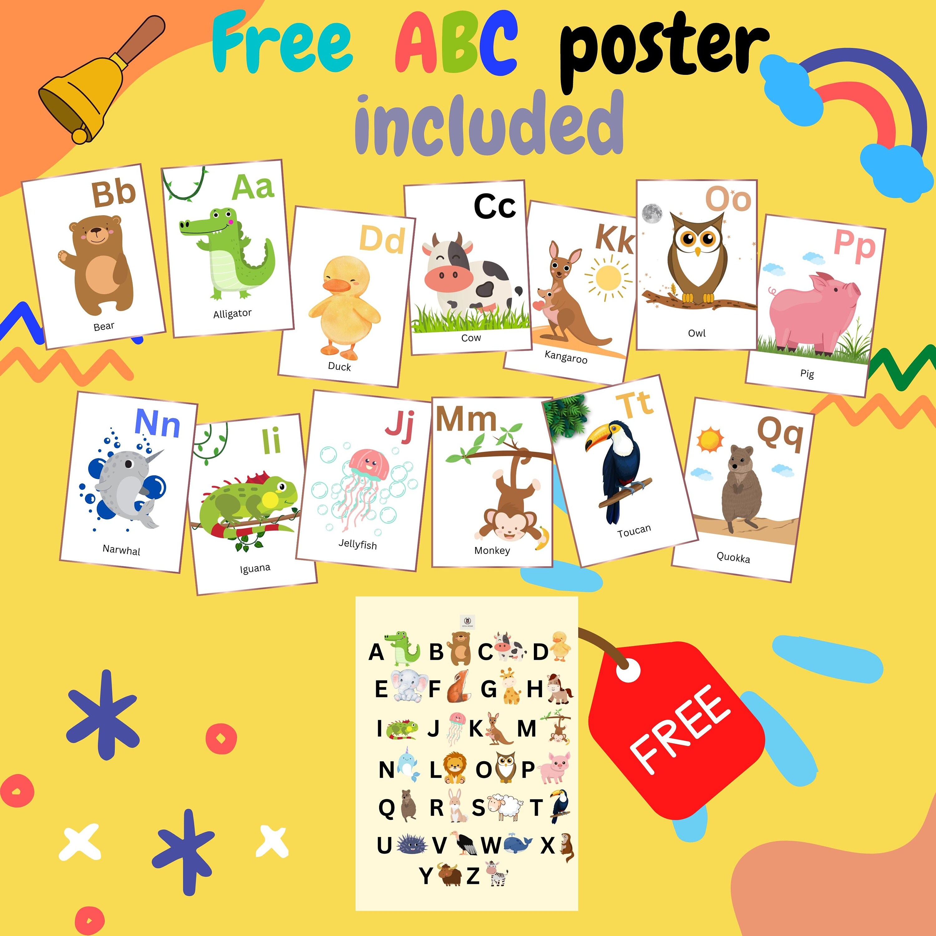 26 High-quality Alphabet Cards Real Animals Free ABC Poster Included - Etsy