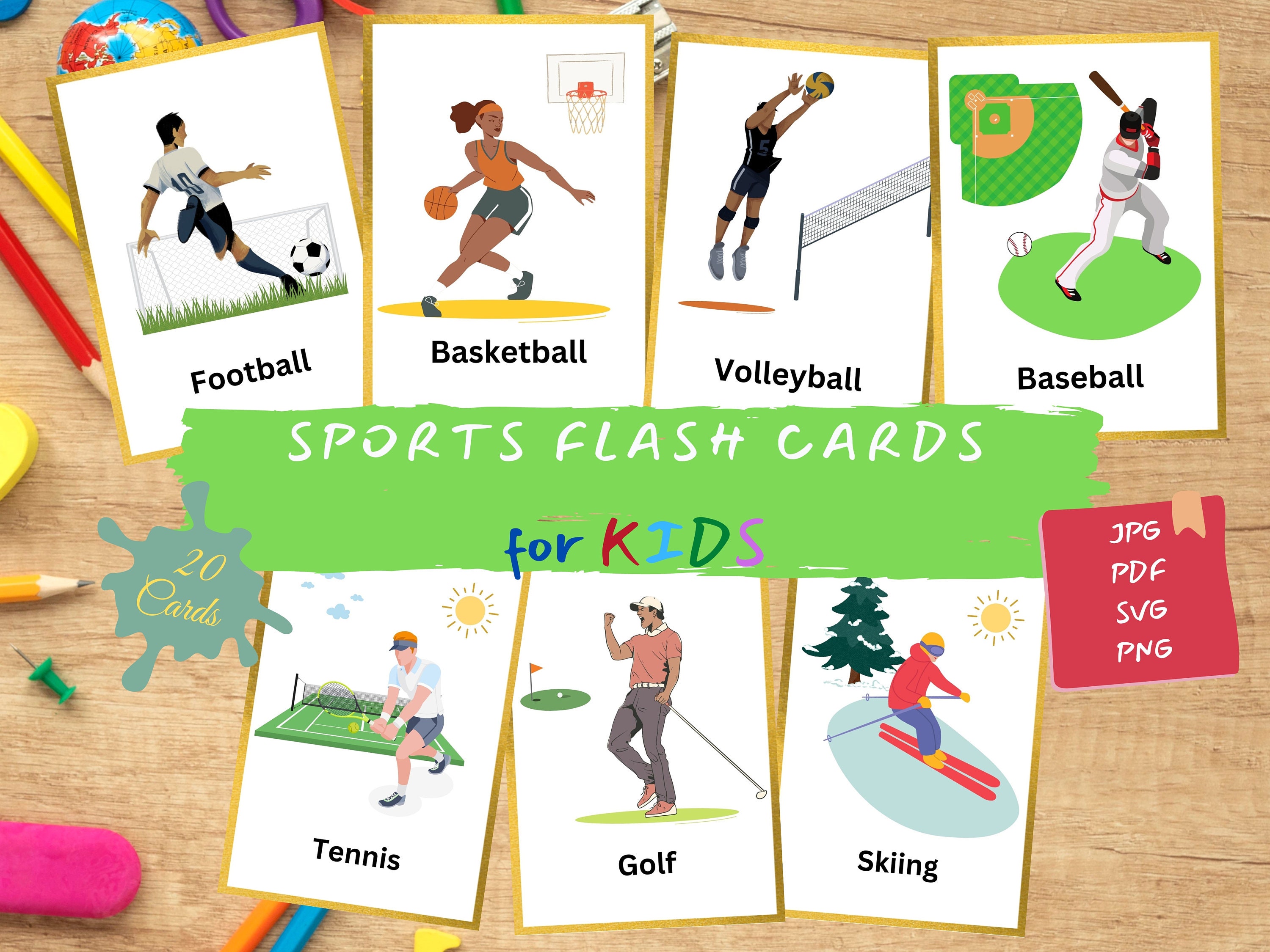 Printable Sports Flash Cards for Kids Pdf Png Svg Entertaining Cards ...