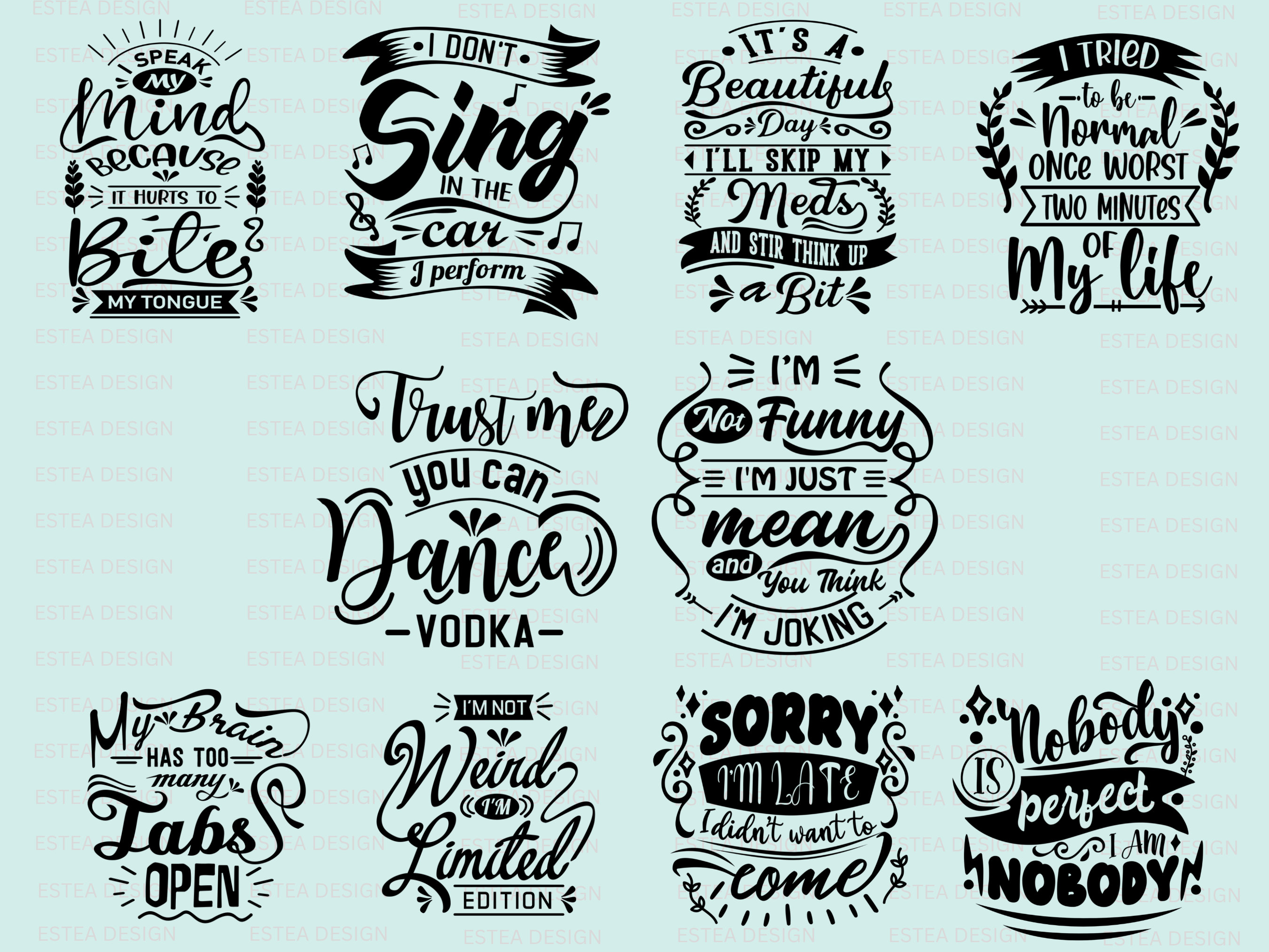 Funny Quote Clip Art Bundle - for Clothing, Accessories & Printing ...