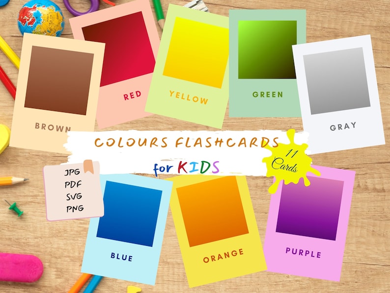 Printable Colours Flash Cards for Kids Pdf Png Svg - Etsy
