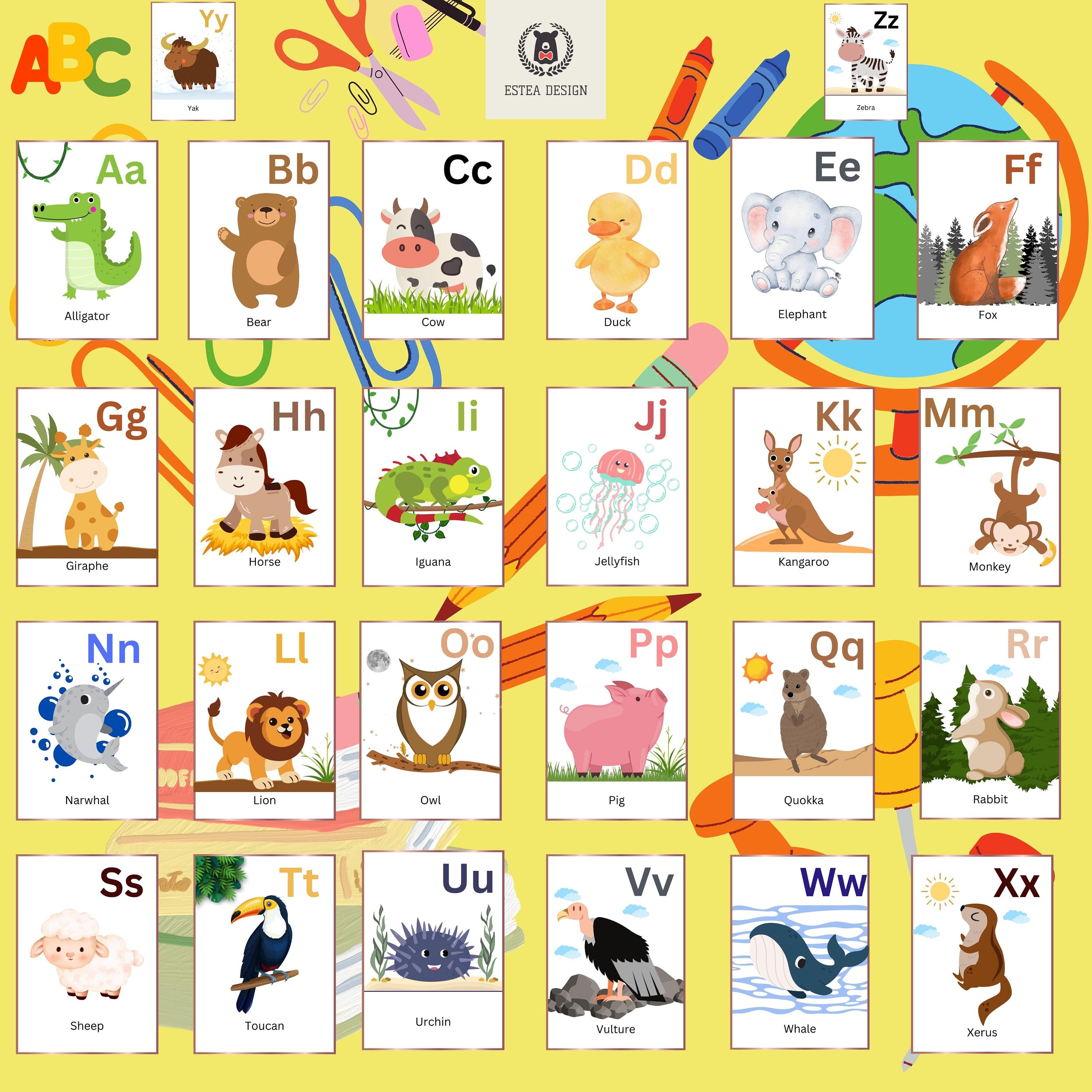 26 High-quality Alphabet Cards Real Animals Free ABC Poster Included - Etsy