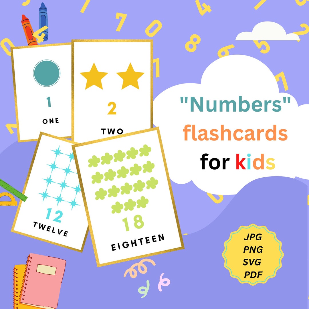 Numbers Flash Cards - for Kids - Pdf - Png - Svg - Entertaining Cards ...