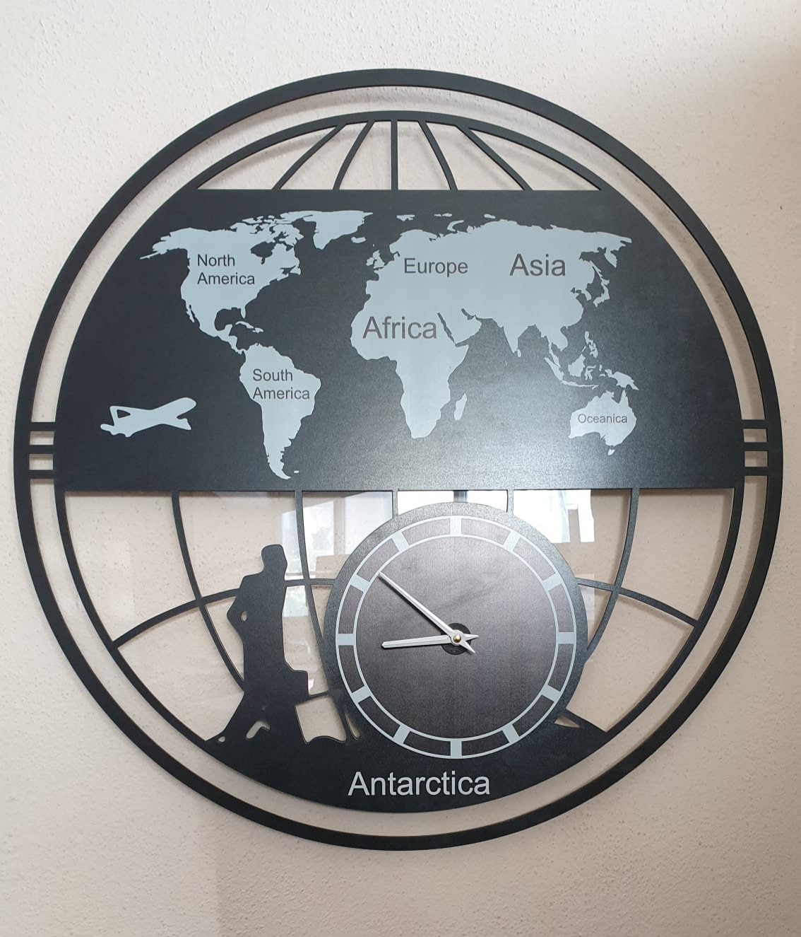 World Map Clock, Map Wooden and Acrylic Wall Clock, Large World Wall ...