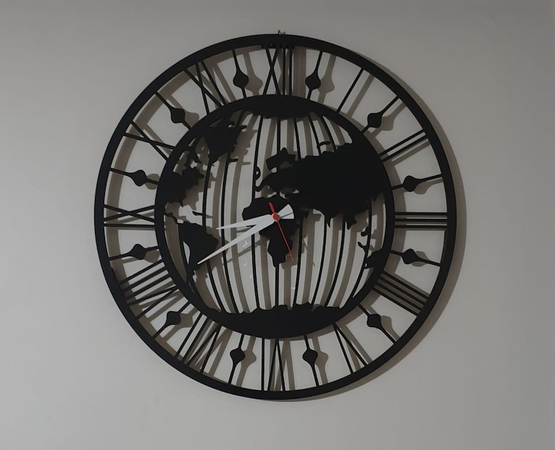 World Map Clock, Map Wooden Wall Clock, Large World Wall Clock, Modern ...