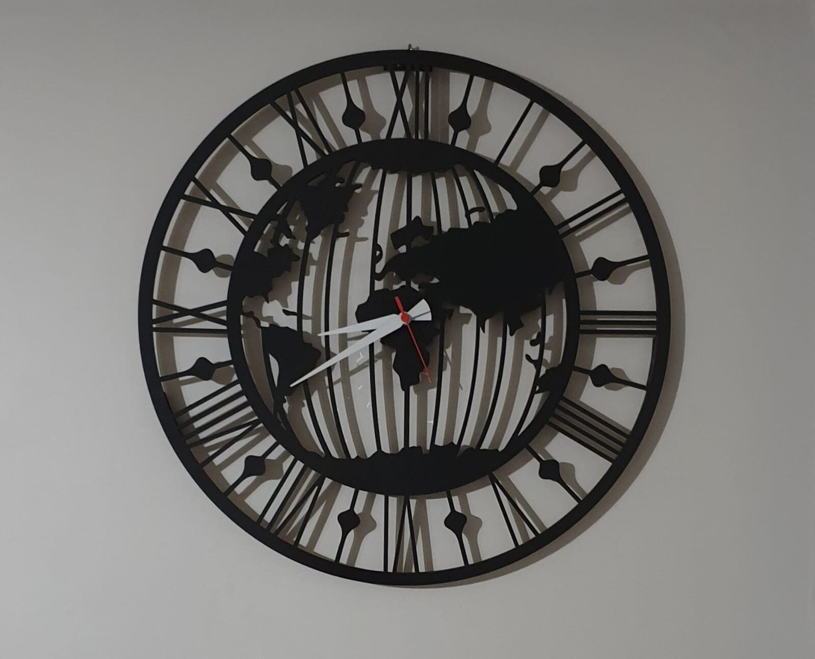 World Map Clock, Map Wooden Wall Clock, Large World Wall Clock, Modern ...