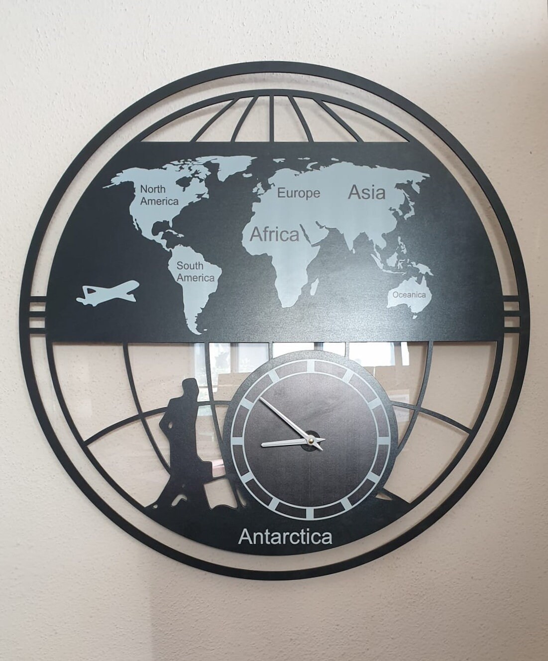 World Map Clock, Map Wooden and Acrylic Wall Clock, Large World Wall ...