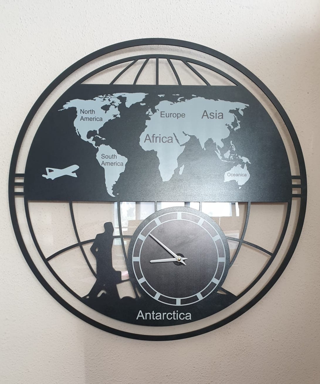 World Map Clock, Map Wooden and Acrylic Wall Clock, Large World Wall ...