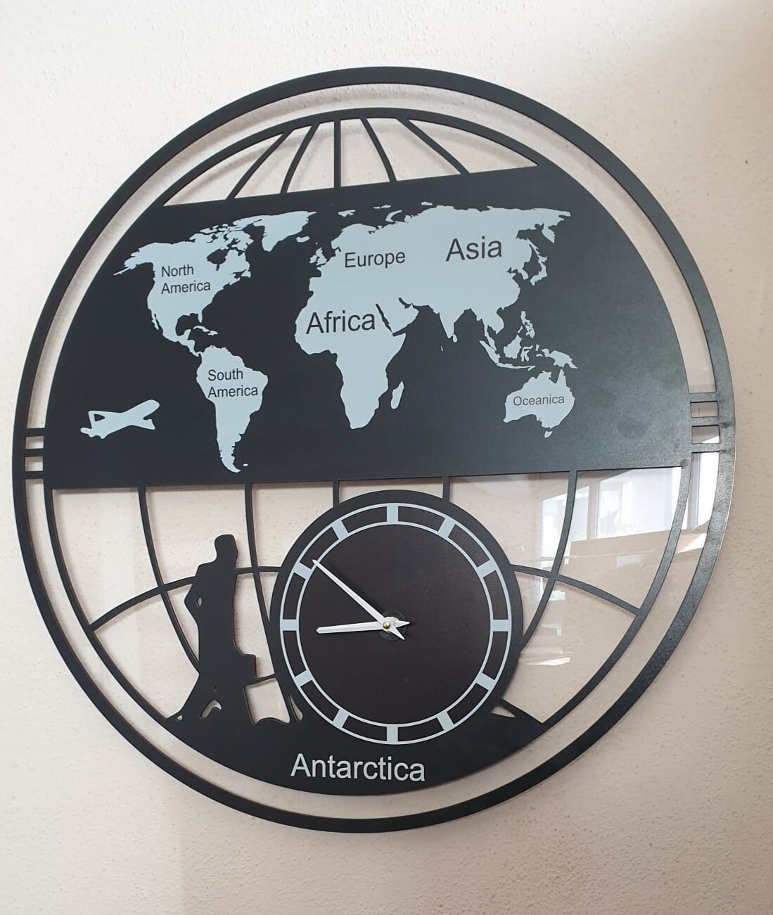 World Map Clock, Map Wooden and Acrylic Wall Clock, Large World Wall ...