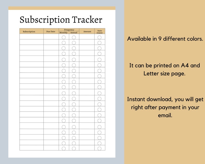 Printable Subscription Tracker, Membership Tracking, Monthly ... Printable Subscription Tracker, Membership Tracking, Monthly ...