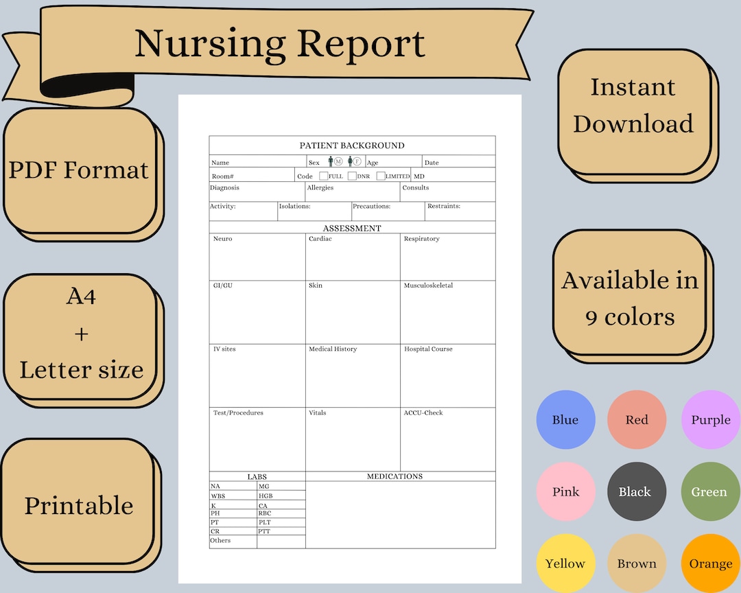 Hoja de informe de enfermería/Plantilla de informe de paciente - Etsy ...