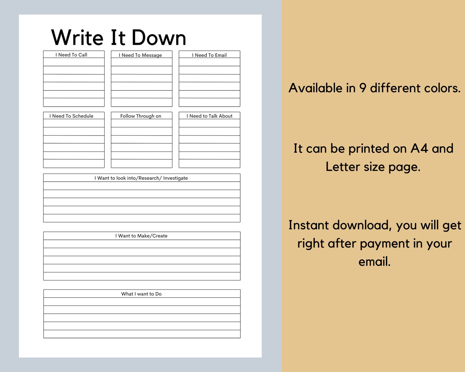 Brain Dump Printable Template,thought Organizer, Productivity Planner ...