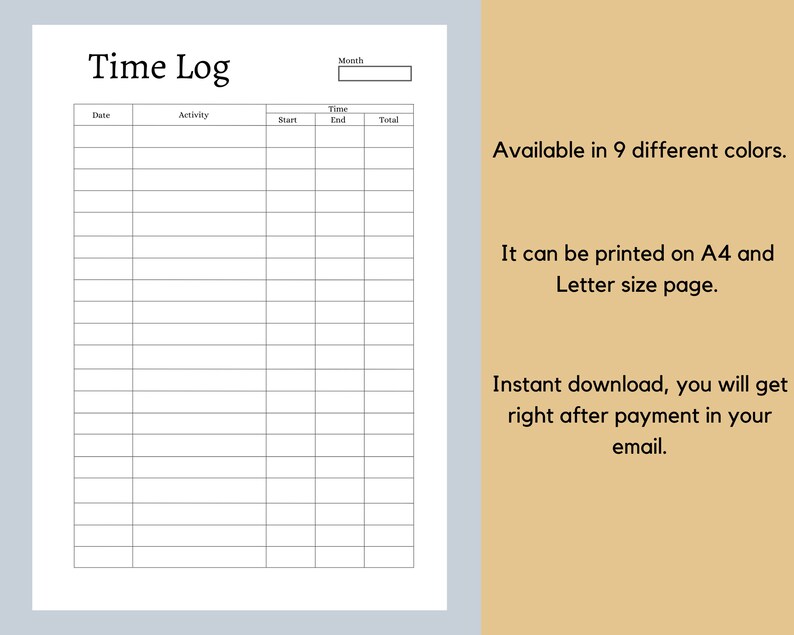 Time Log Printable,task Tracker,weekly Time Sheet Template,work Hours ...