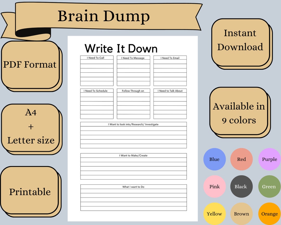 Brain Dump Printable Template,thought Organizer, Productivity Planner ...