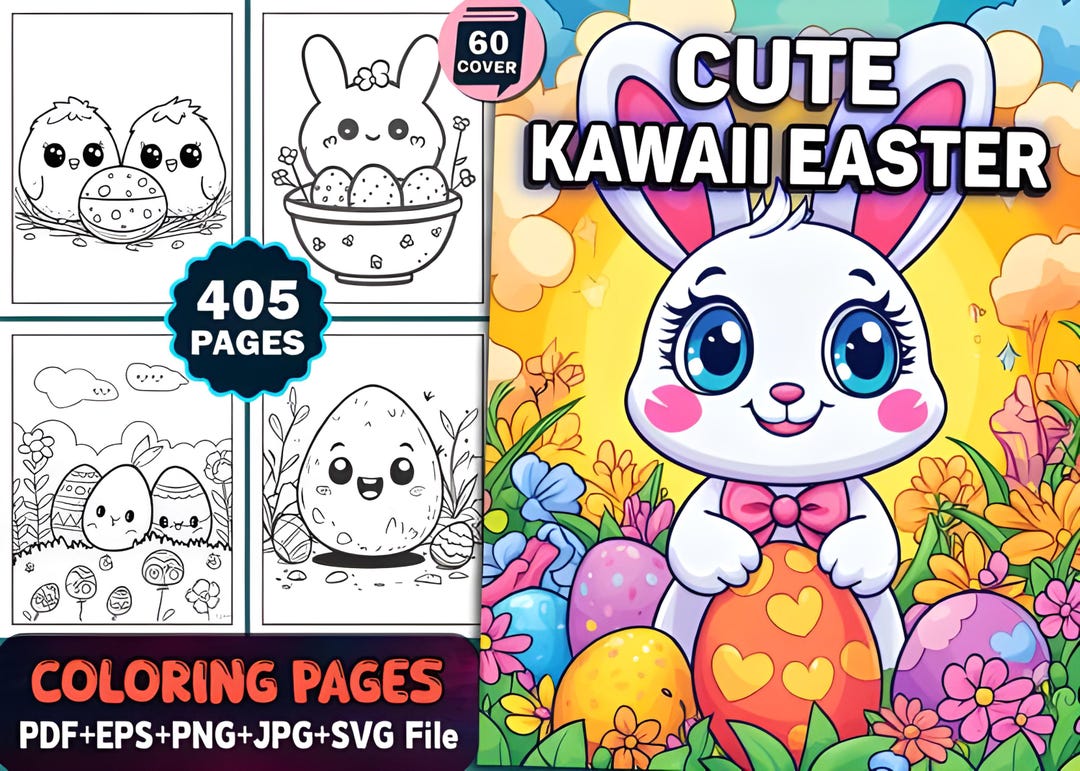 400 Cute Kawaii Easter Coloring Pages, KDP Easter Coloring Book ...