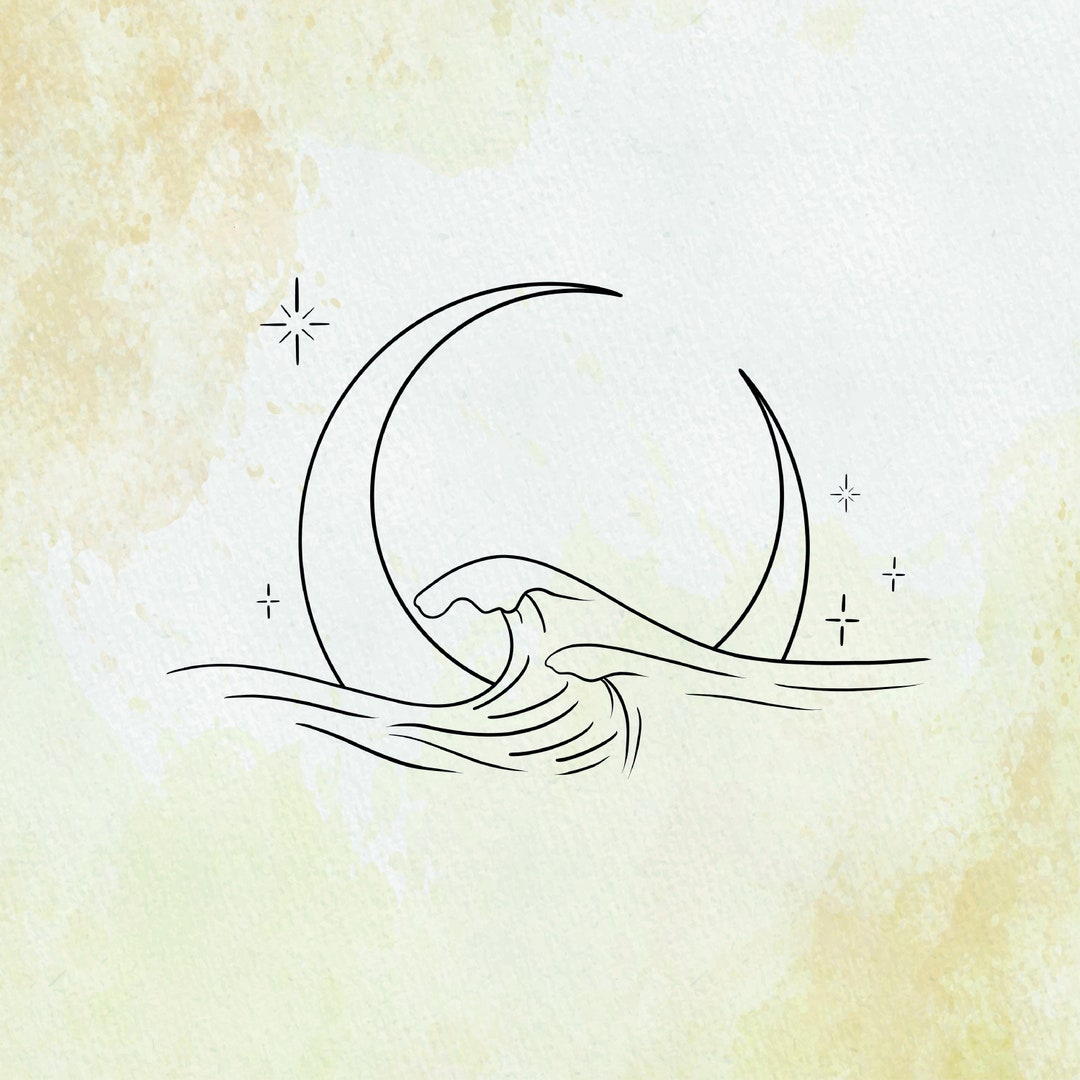 Moon and Sea, Wave Svg, Sketch Svg, Cricut and Silhouette, PNG, JPG ...