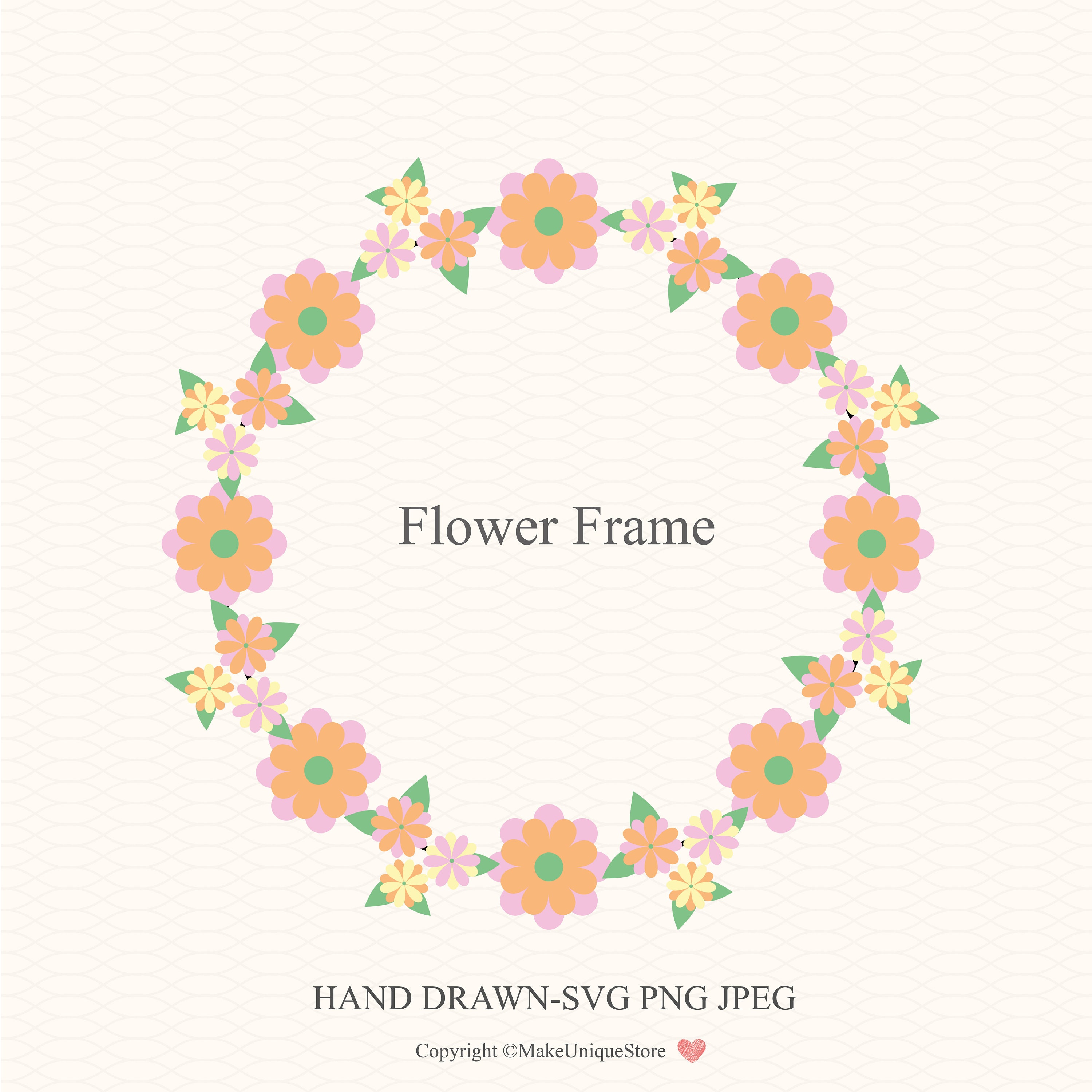 Orange Pink Flower Frame, Floral Frame, Wedding Frame, Leaves Frame ...